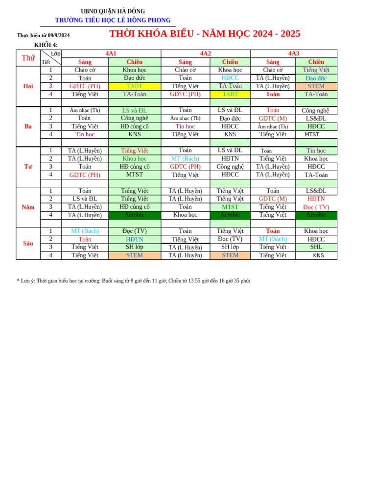 TKB thực hiện tu 09.9.2024 - K4 | PDF