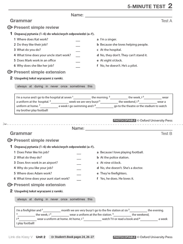 Link L5 U2 5min Test Grammar | PDF