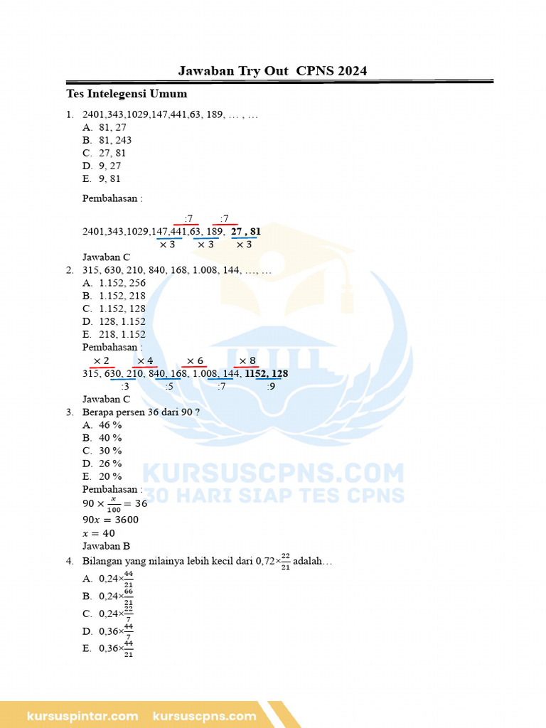 Pembahasan Paket Try Out CPNS 2024 | PDF