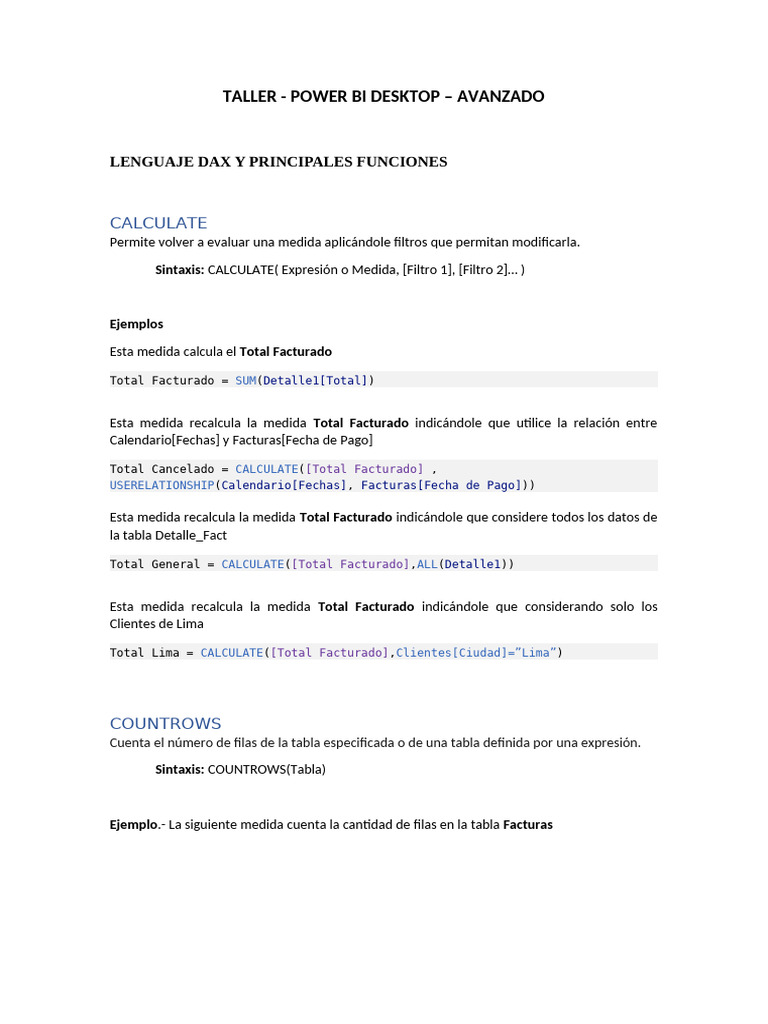Taller - Power Bi Desktop - Avanzado | PDF