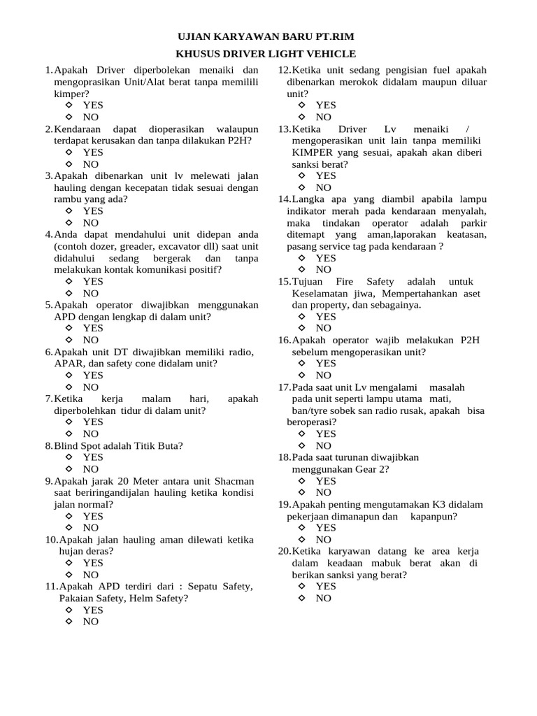 Soal Driver Light Vehicle | PDF