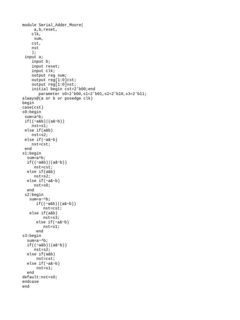 Serial Adder Moore | PDF