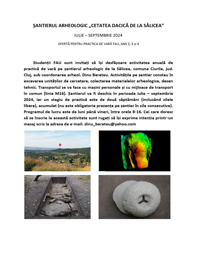 Santier Arheologic Cetatea Dacica de La Salicea | PDF