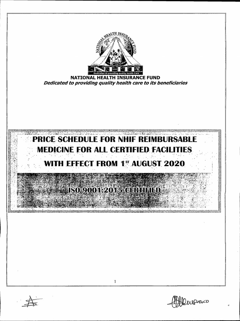 Nhif Price List From 1 August 2020 | PDF