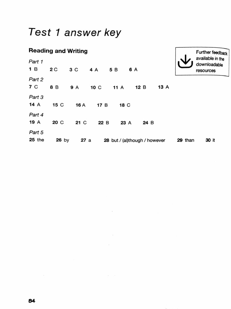 KET Test 1 Answer Key | PDF