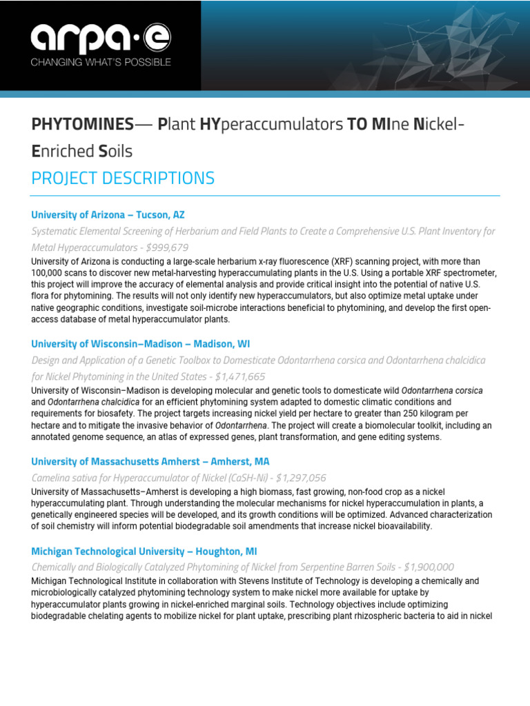 PHYTOMINES - Project Descriptions - FINAL | PDF