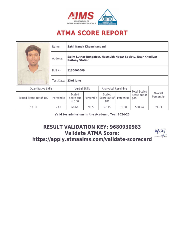 Score Card Atma | PDF