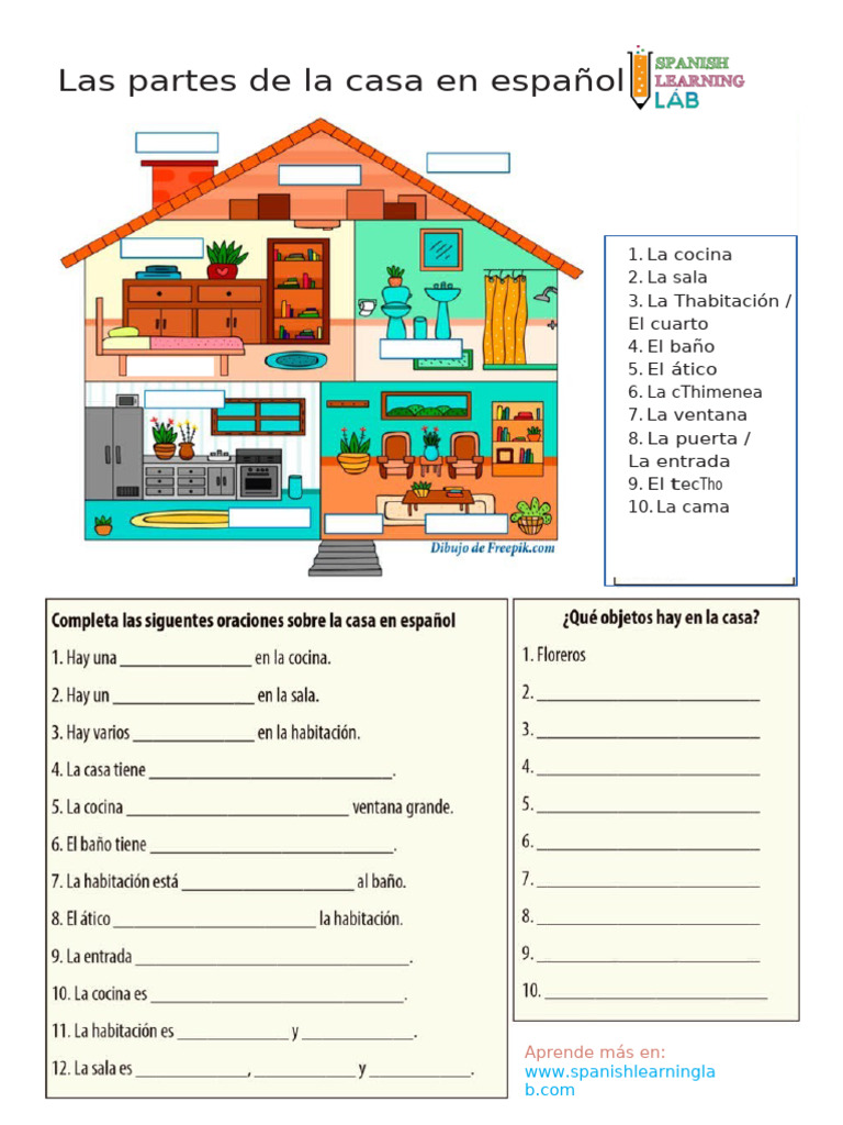 La Casa en Espanol PDF Worksheet Ejercicios Con Answers | PDF