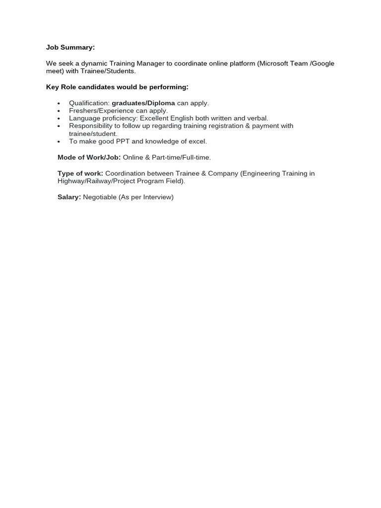 Job Summary | PDF