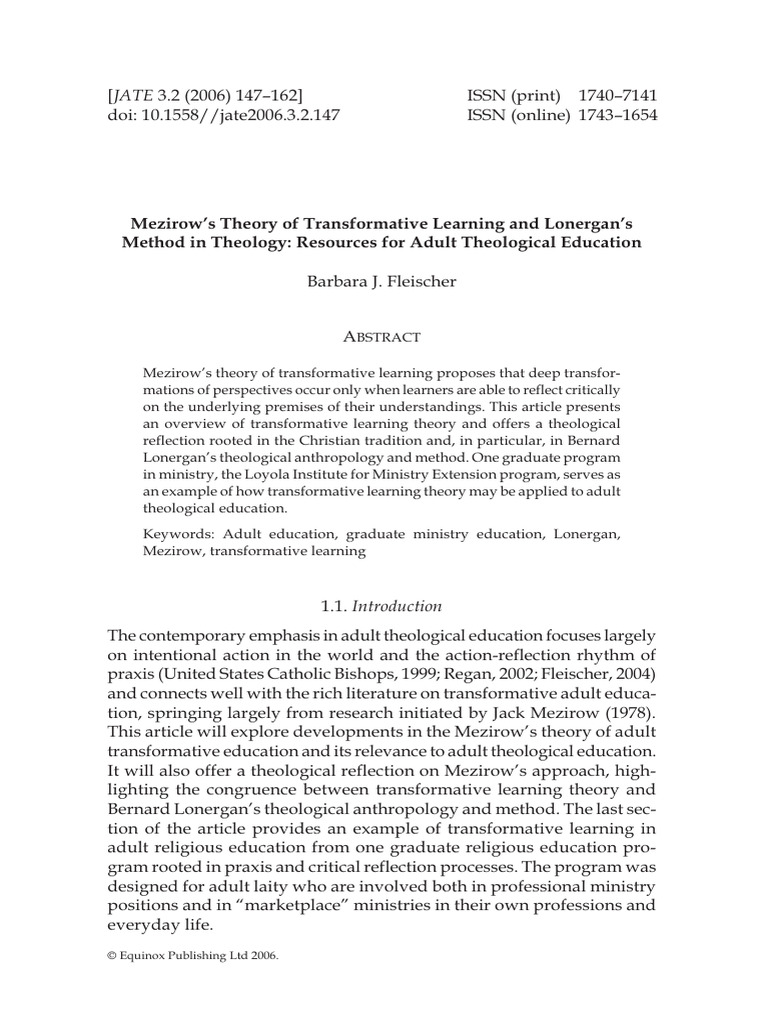 Mezirow Transformative Learning Thoery | PDF