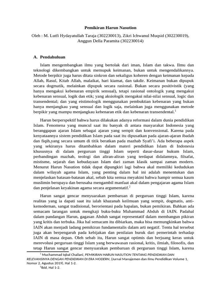 Pemikiran Harun Nasution | PDF