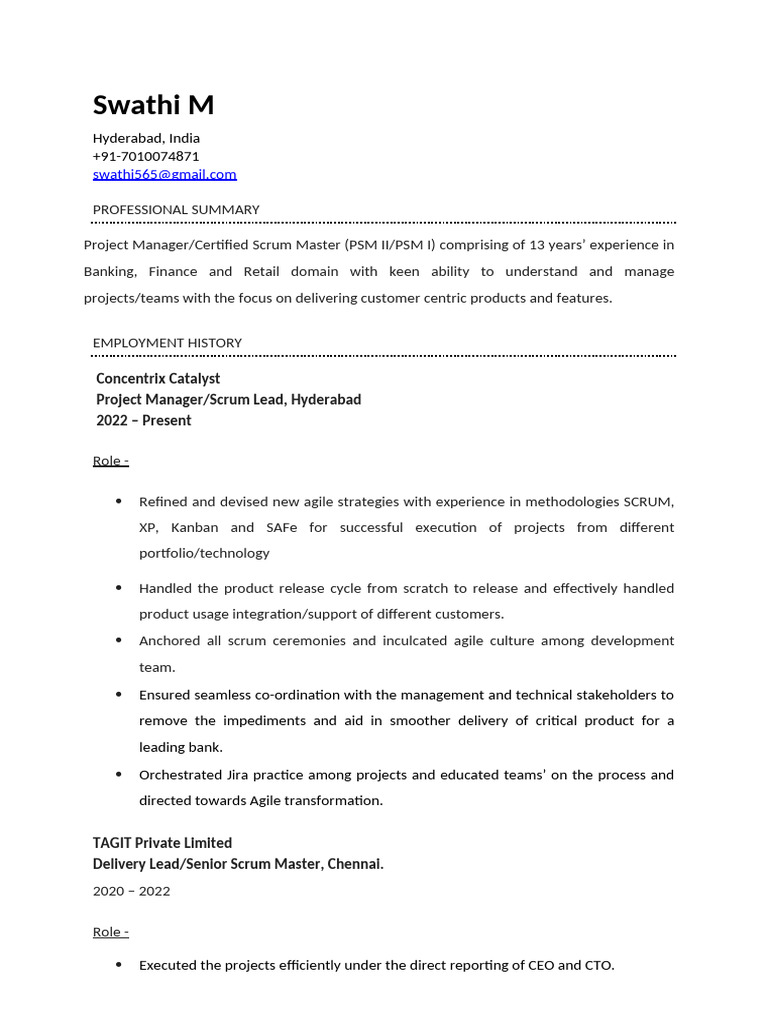 Resume Swathi M | PDF | Agile Software Development | Scrum (Software Development)