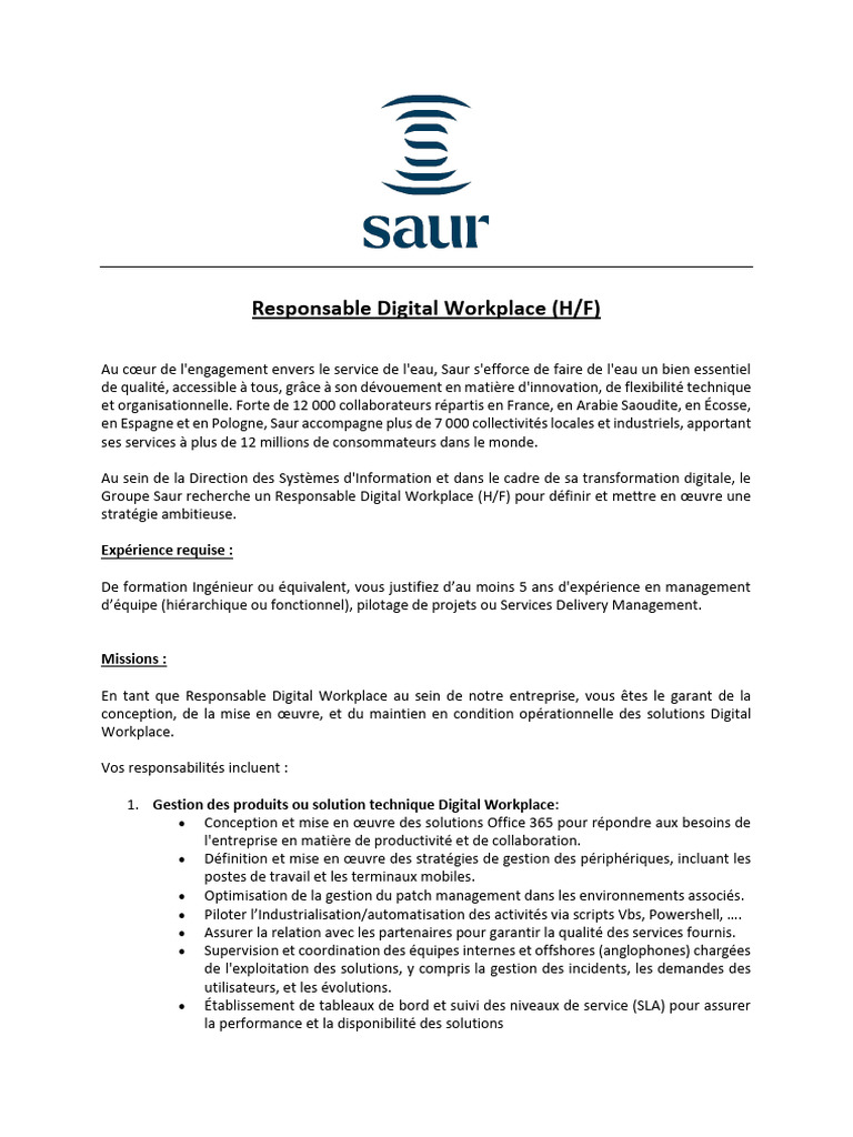 Fiche de Poste - Responsable Modern Workplace | PDF