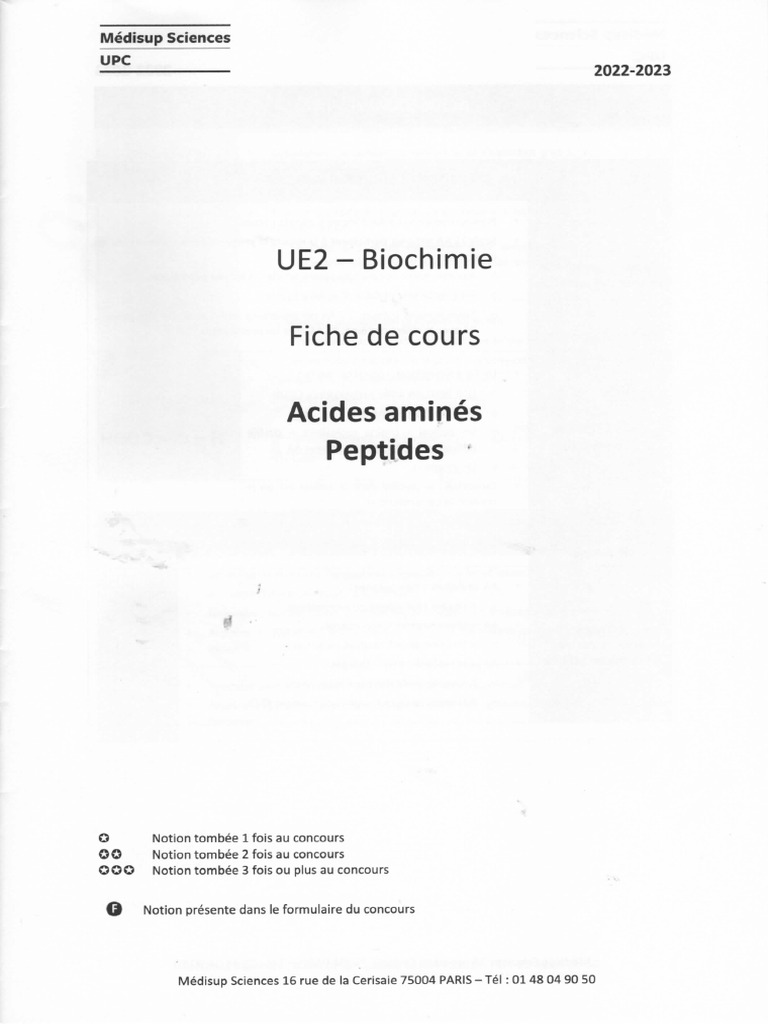 UE2 Acides Aminés Peptides | PDF