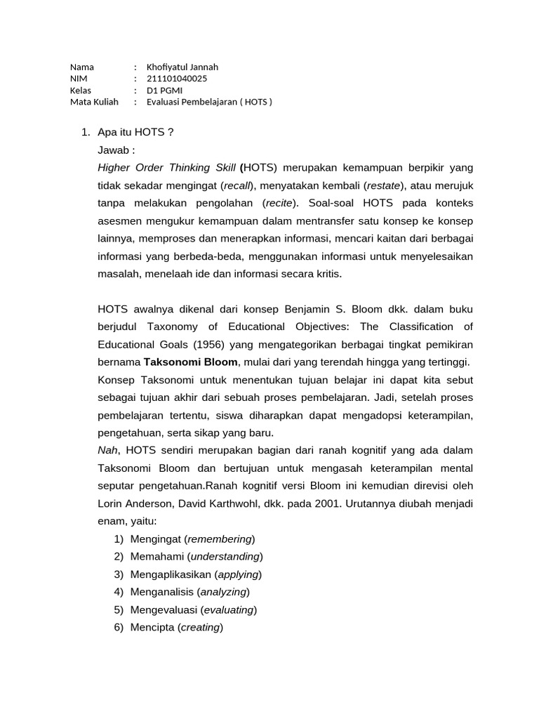 Evaluasi HOTS URAIAN | PDF