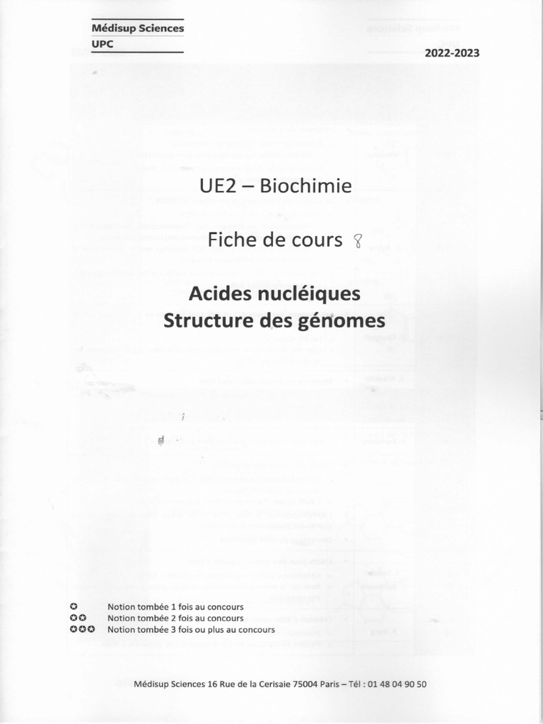 UE2 Acides Nucléiques Structure Des Génomes | PDF