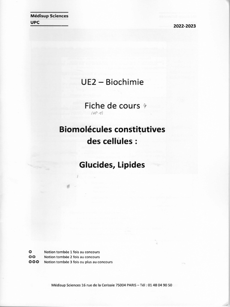 UE2 Biomolécules Constitutives Des Cellules | PDF