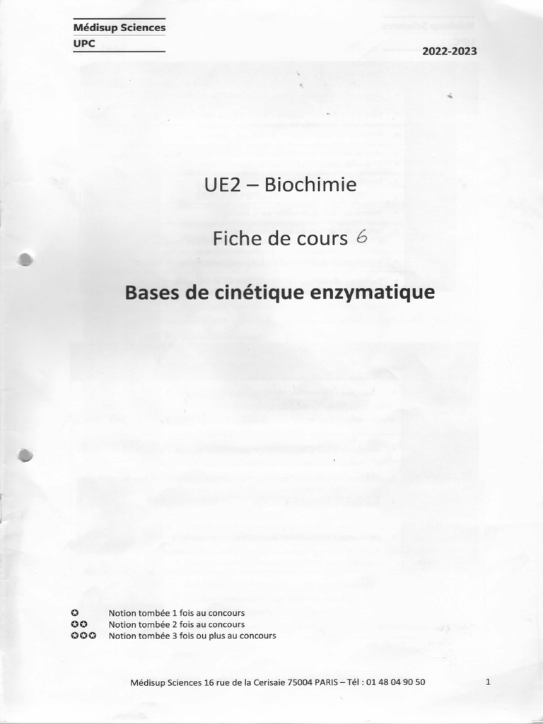 UE2 Bases de Cinétique Enzymatique | PDF