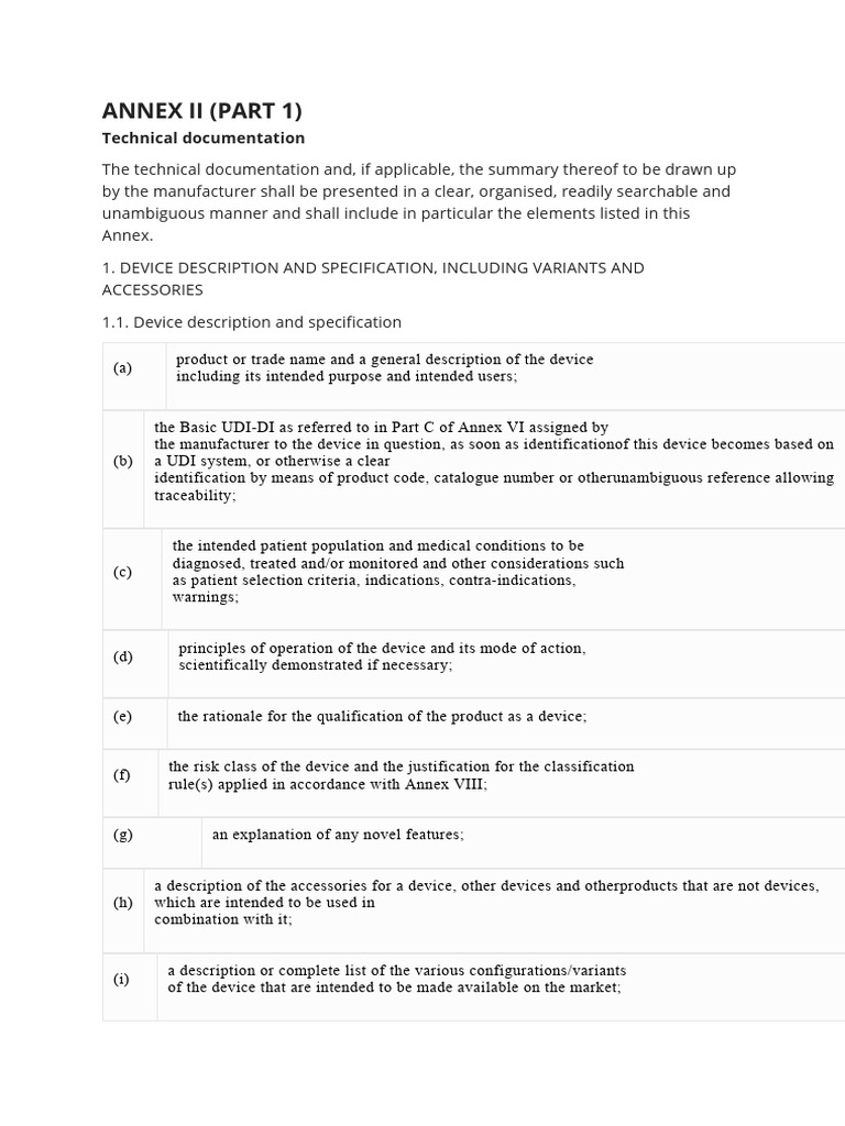 MDR Annex II (Part 1) - TD | PDF