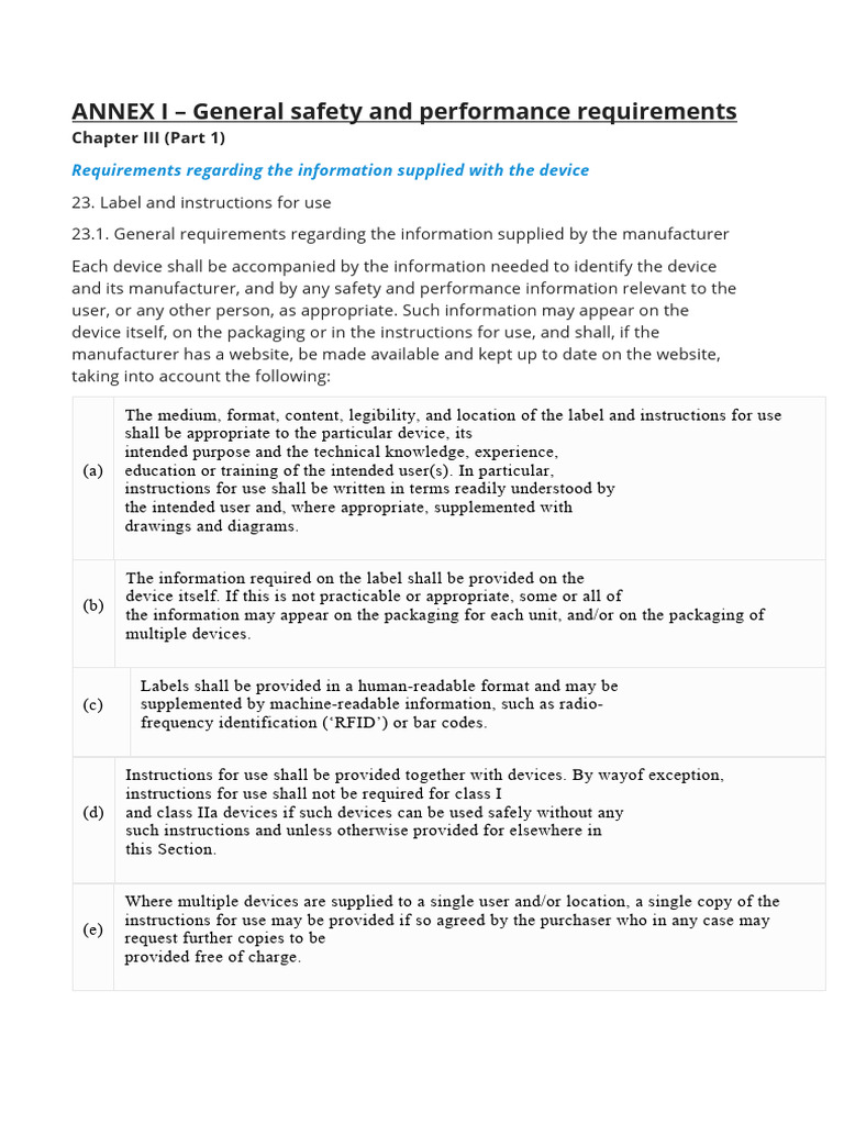 MDR Annex I - Chapter III (Part 1) - GSPR | PDF MDR Annex I - Chapter III (Part 1) - GSPR | PDF