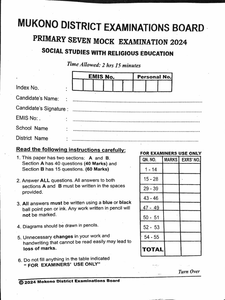 MUKONO DISTRICT SST MOCK 2024 | PDF