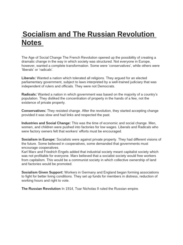 Socialism and The Russian Revolution Notes | PDF