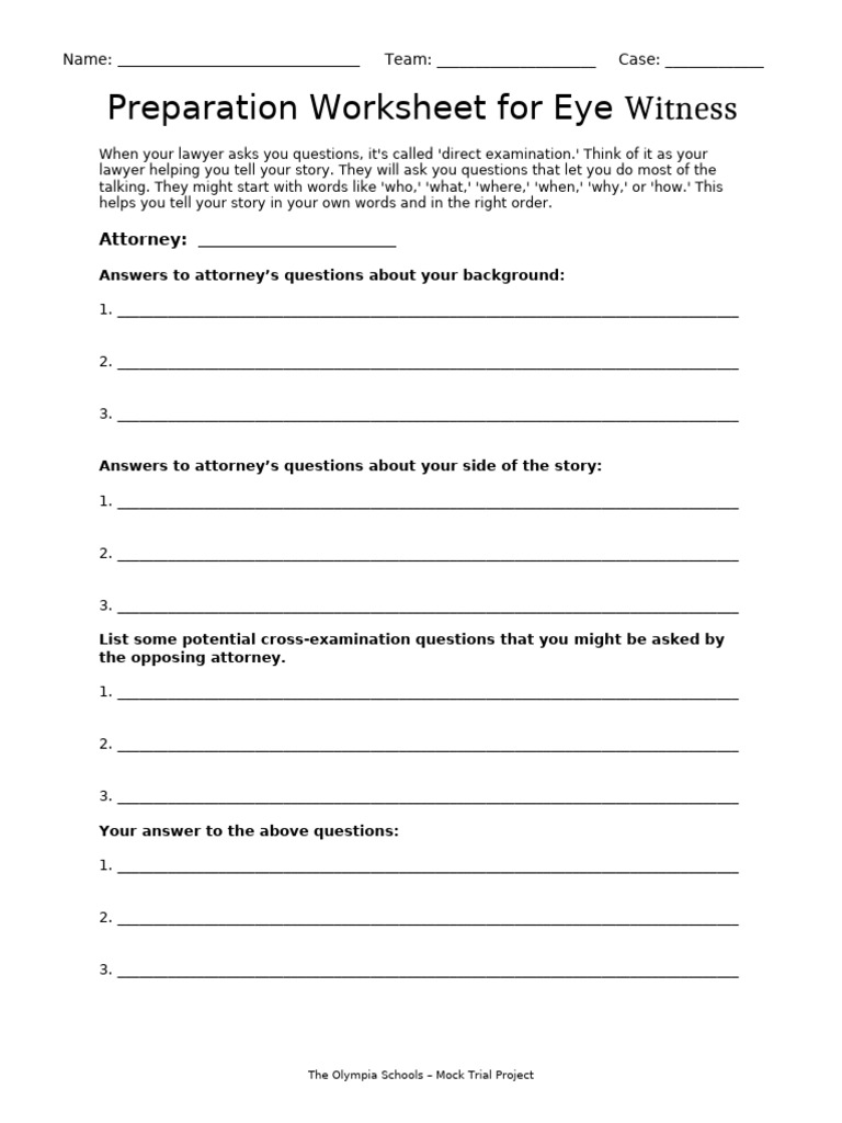 Eye Witness Preparation Form (Easy) | PDF
