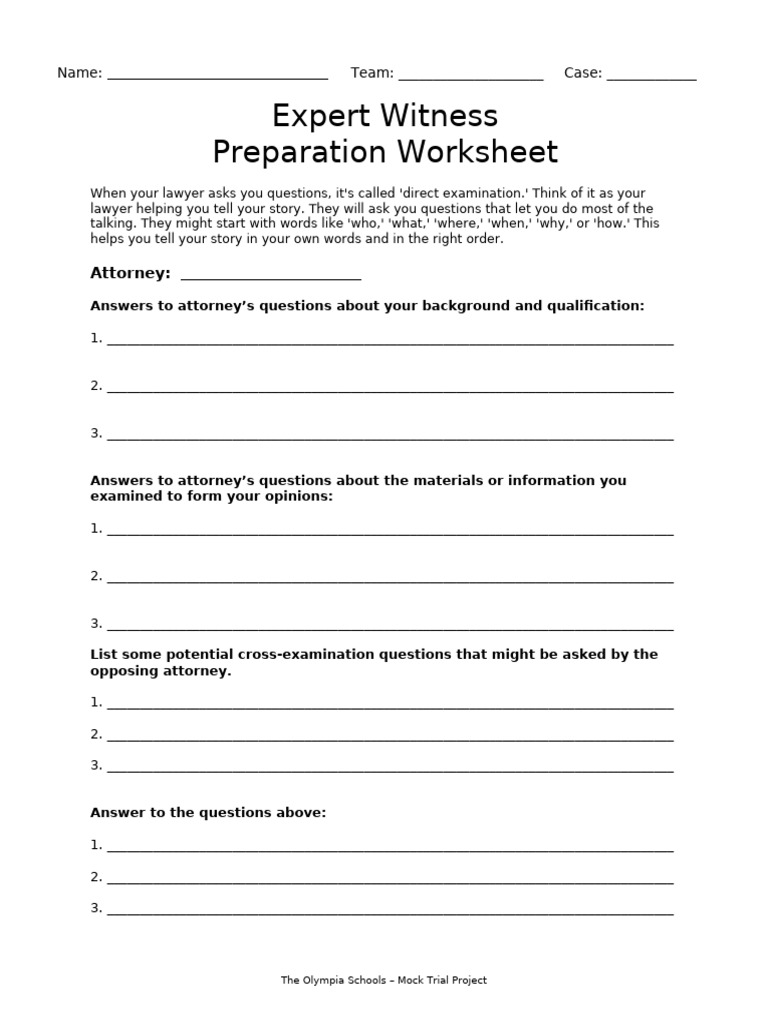 Expert Witness Preparation Form (Easy) | PDF