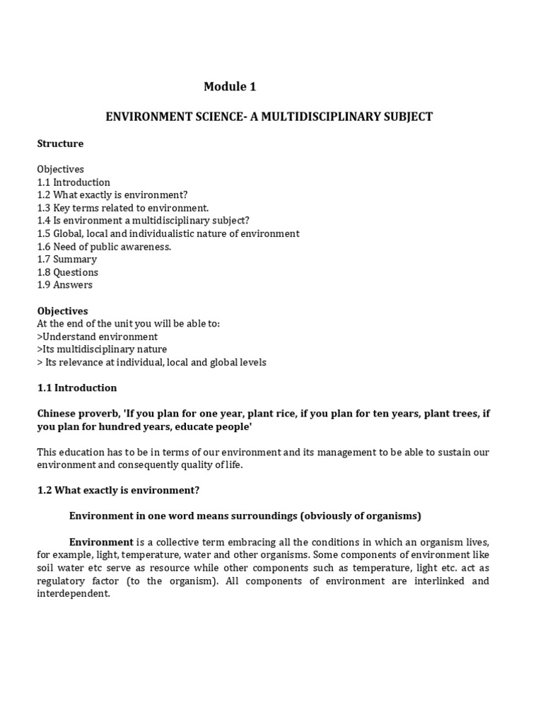Unit 1 - Environment Science - A Multidisciplinary Subject LNG - Edited ...