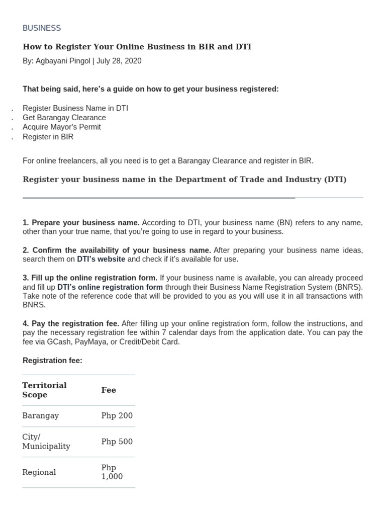Process of Registering To Bir | PDF