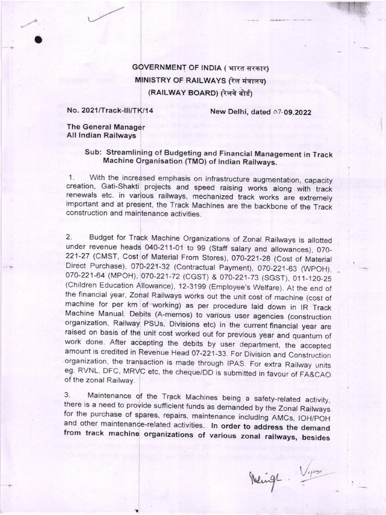 Railway Board Letter For Budgeting | PDF