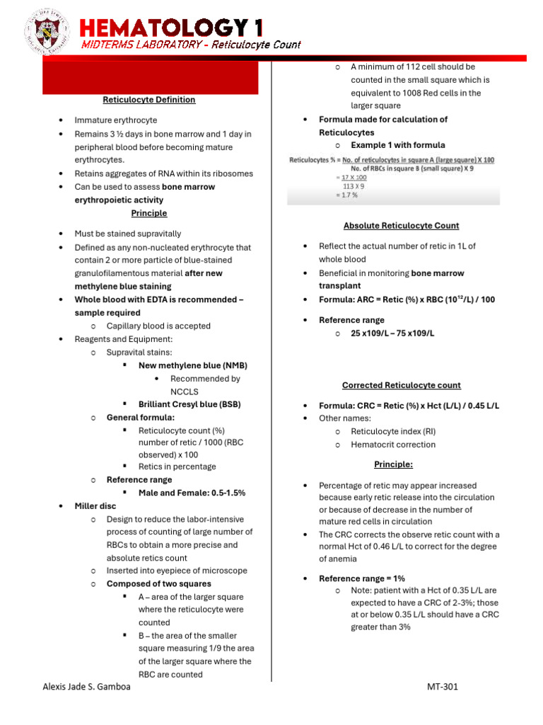 MIDTERMS LABORATORY - Reticulocyte Count | PDF