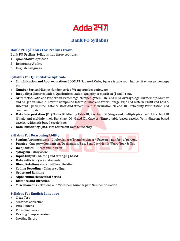 Bank PO Syllabus | PDF