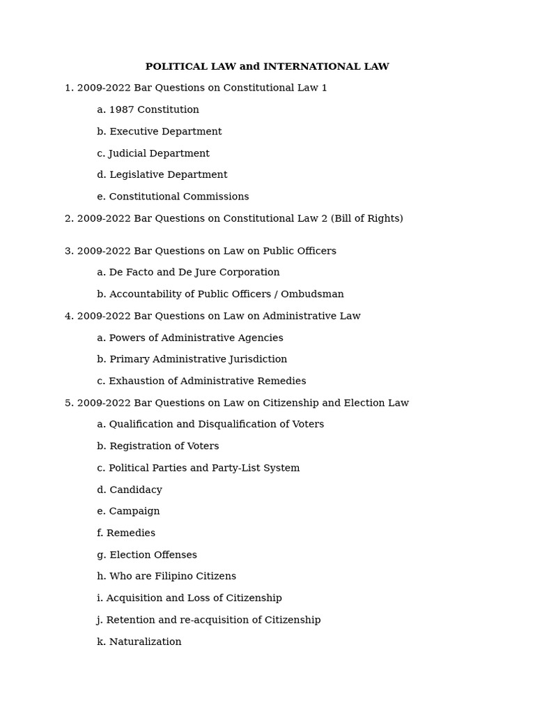 Topical Bar Q and A - Political Law | PDF | Law