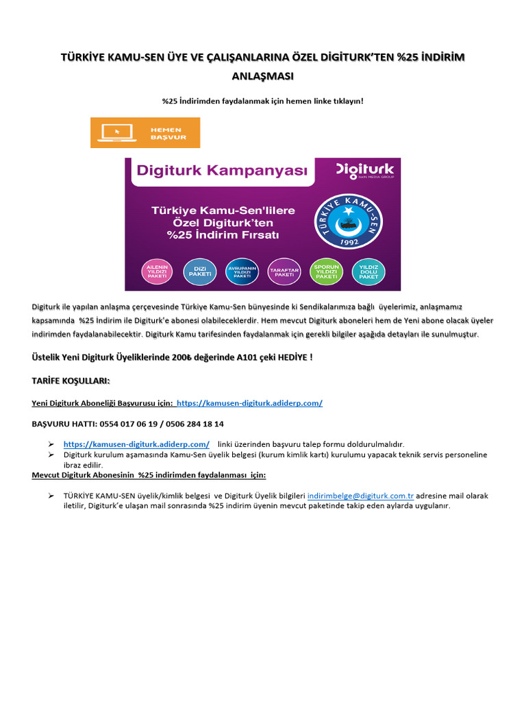 Digiturk Ile Konfederasyonumuz Arasinda Uyelerimize Ozel Anlasma Devam Ediyor 36721778 | PDF