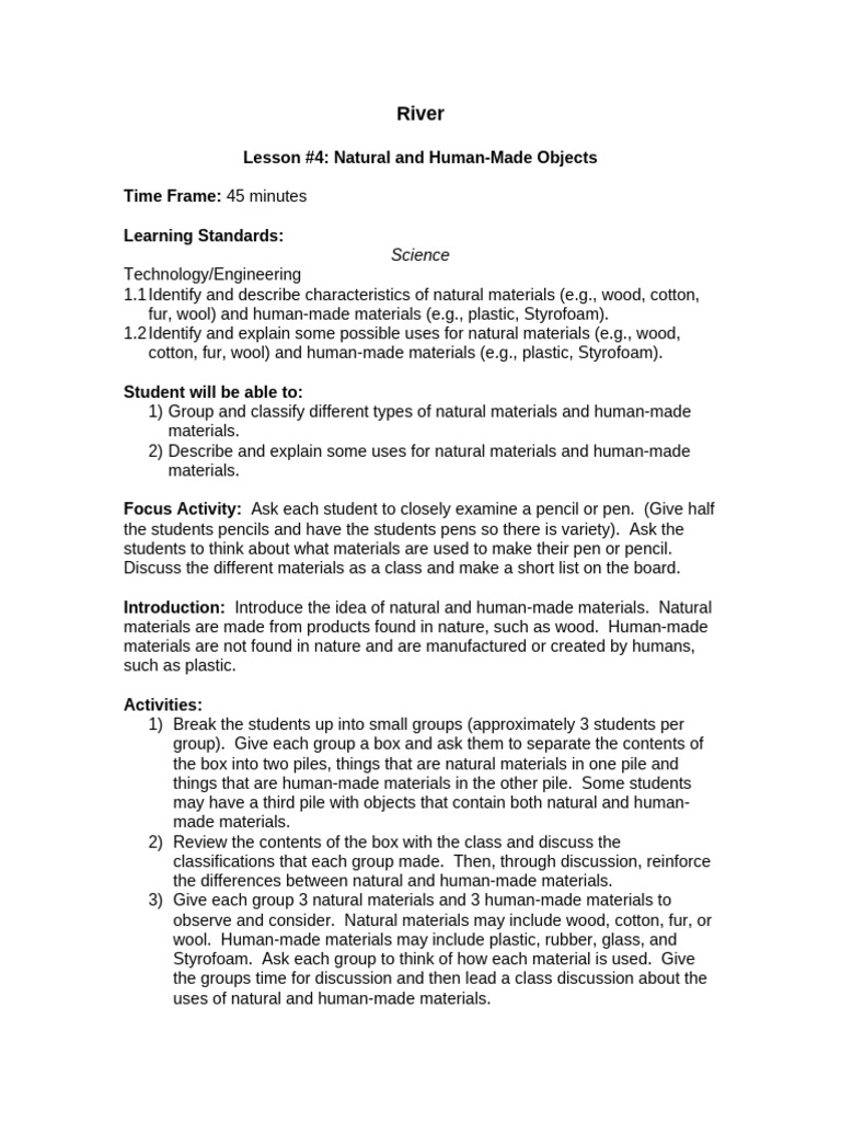 Natural vs. Human-Made Materials Lesson | PDF | Waste | Science ...
