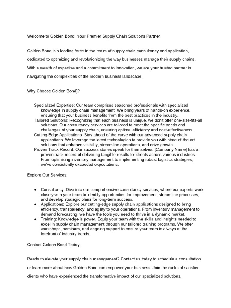 Welcome To Golden Bond, Your Premier Supply Chain Solutions Partner | PDF