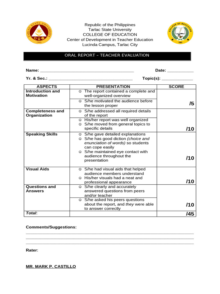 Oral Presentation Rubric | PDF