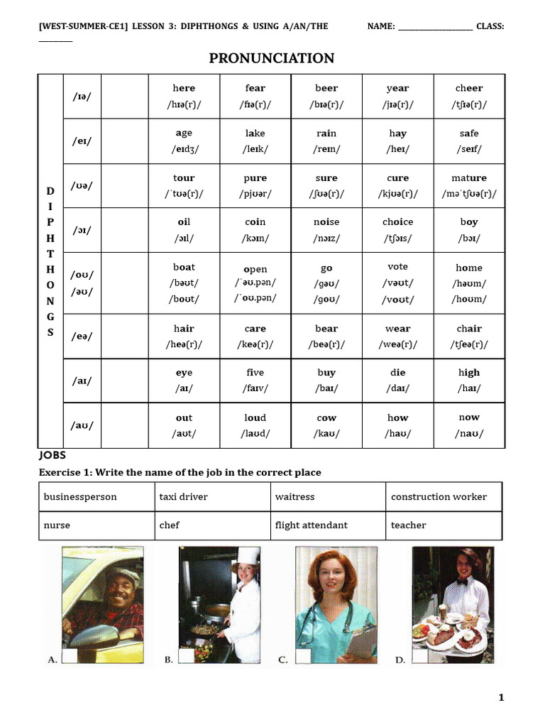 Lesson 3 - Diphthongs and A - An - The Done | PDF