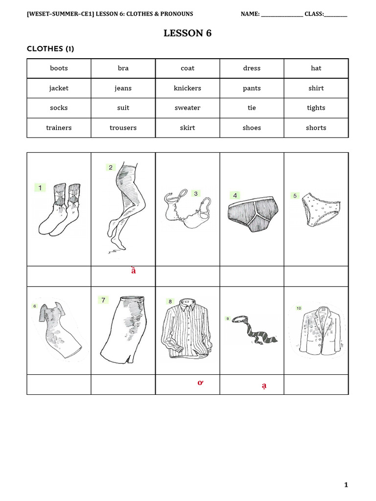 LESSON 6 - CLOTHES & POSSESSIVE ADJECTIVES Done | PDF