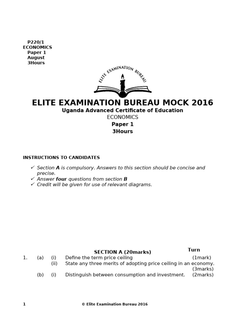 Aceiteka Joint Mock Examinations 2023 Economics S.6 | PDF