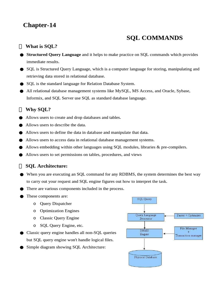 Chapter 14 SQL Commands | PDF | Sql | Databases