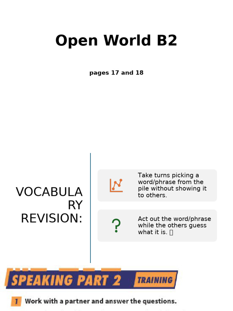 Lesson PPT: Open World B2 Pages 17 and 18 Speaking and Listening | PDF