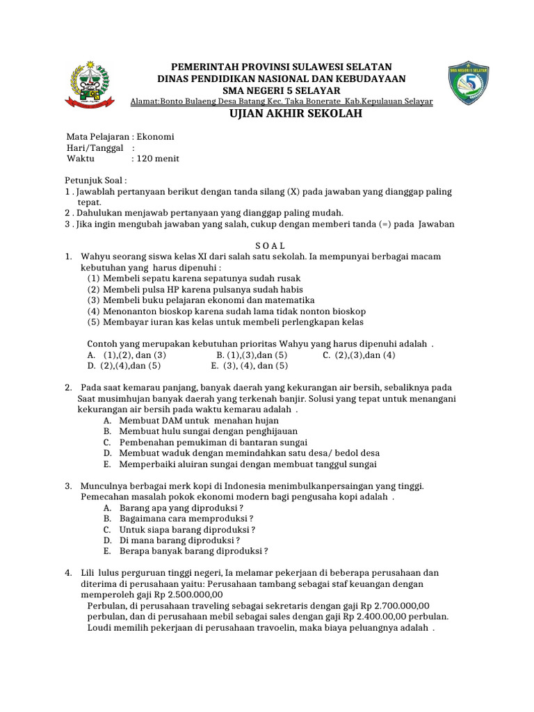 Kisi-Kisi Soal Pas 2024 | PDF