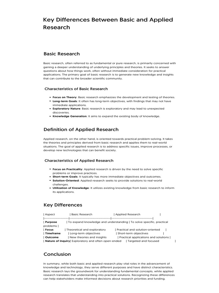 Key Differences Between Basic and Applied Research | PDF