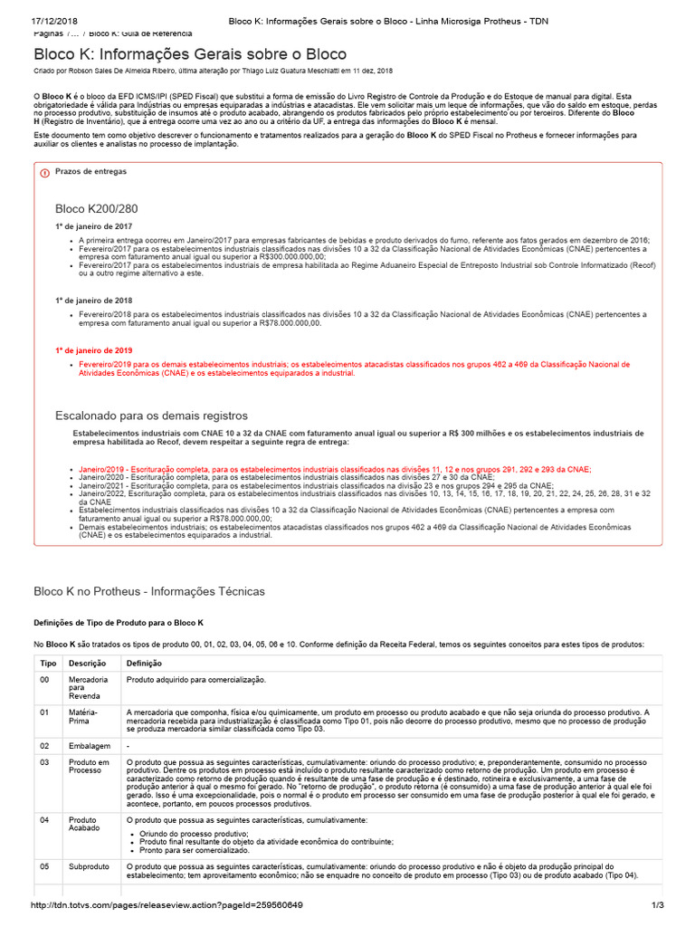 Bloco K - Informações Gerais Sobre o Bloco - Linha Microsiga Protheus ...