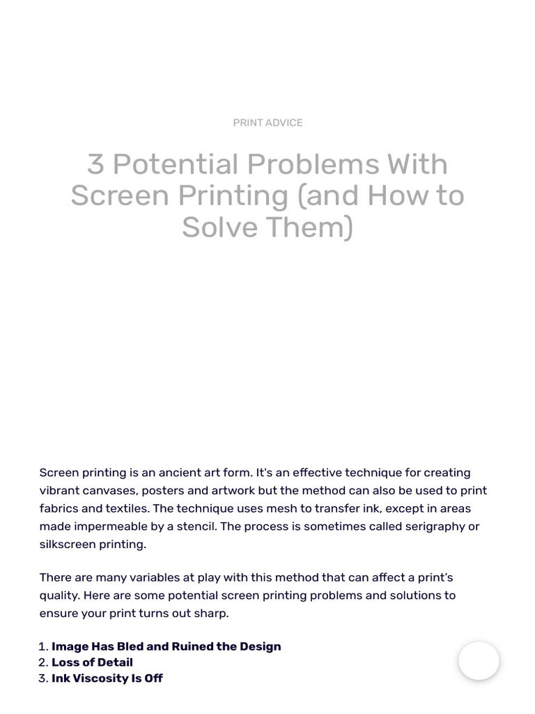 3 Potential Problems With Screen Printing (And How To Solve Them) | PDF