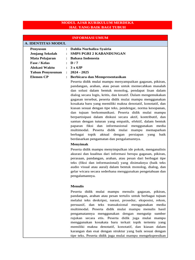 Modul Ajar B. Indo Kls 7 Bab 3 | PDF