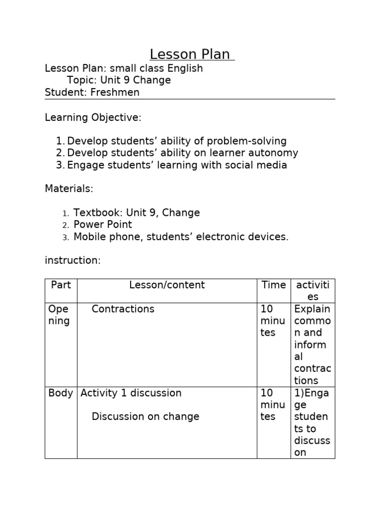 Lesson Plan For 2nd Sep | PDF