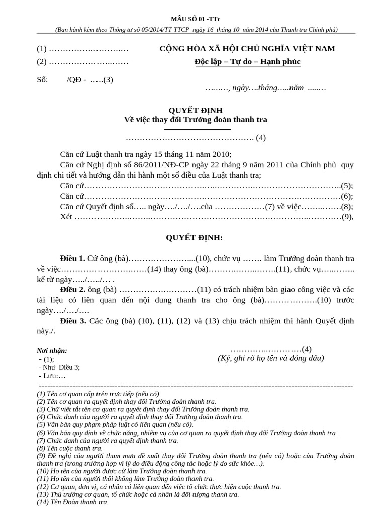 Bieu Mau TT Quy Trinh Thanh tra-TT05 | PDF